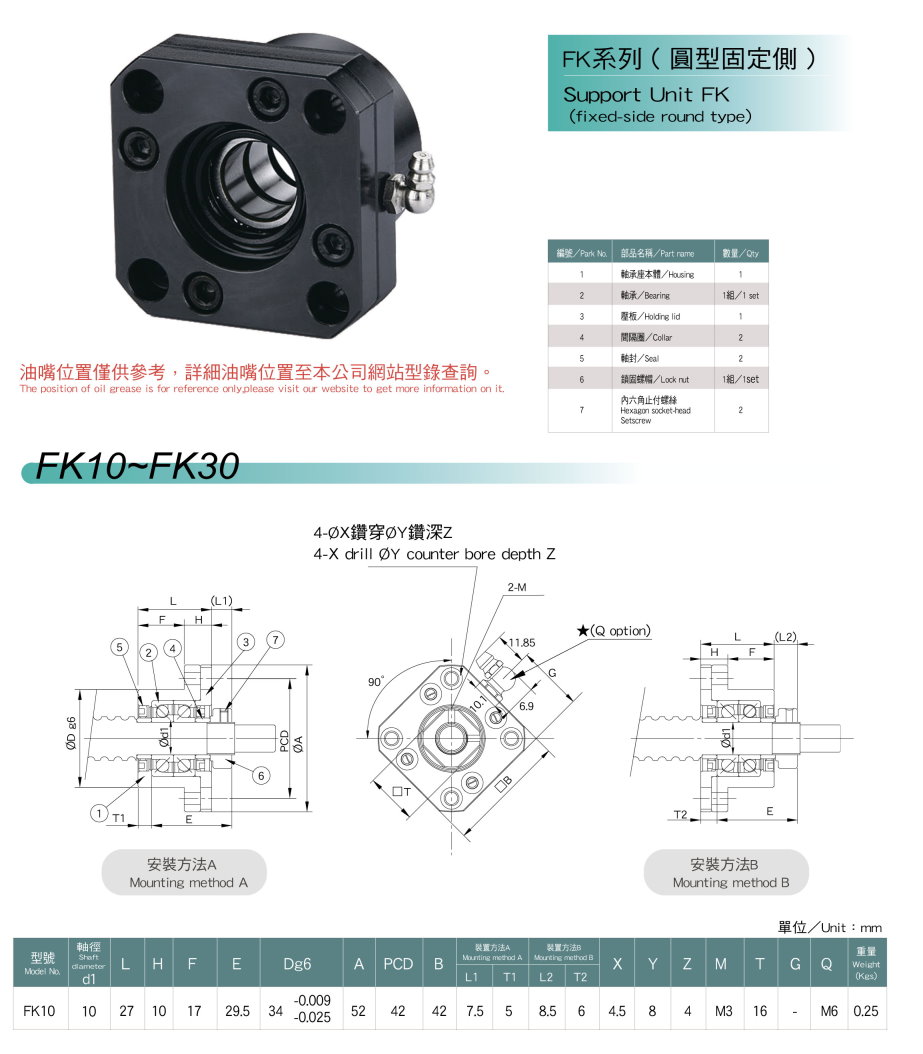 FK10滾珠螺桿支撐座